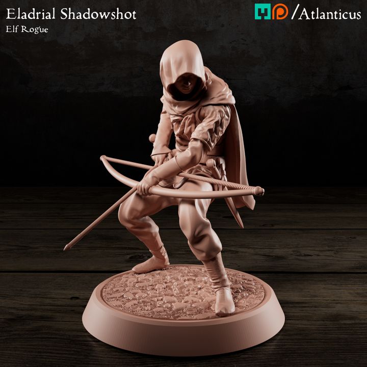 3D Printable Male Elf Rogue - Eladrial Shadowshot - Longbow by Atlanticus Arts